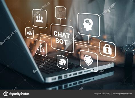 Person Working Computer Icons Chatbot Computer Program Designed