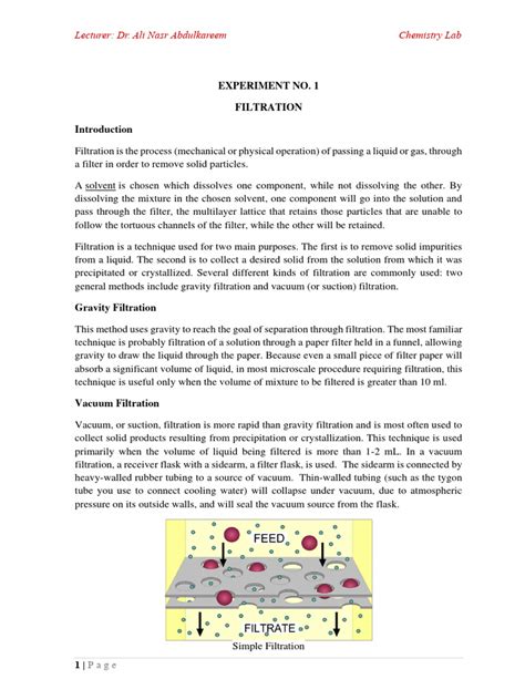 chemistry experiment no 1 pdf filtration analytical chemistry