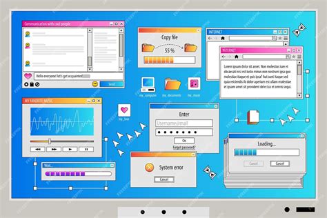 Y2k 스타일의 복고풍 Pc 화면 레트로 웨이브 및 증기파 배경 밝은 빈티지 프리미엄 벡터