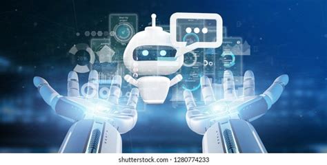 view cyborg hand holding chatbot binary stock illustration 1497273050