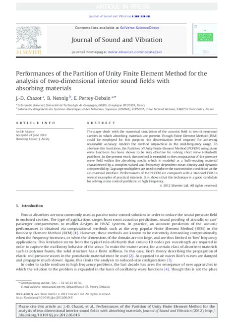Pdf Partition Of Unity Fem For Acoustic Fields