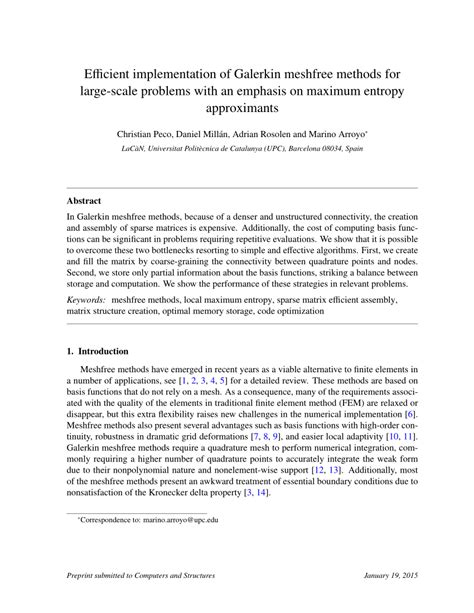 PDF Efficient Implementation Of Galerkin Meshfree Methods For Large Scale Problems With An