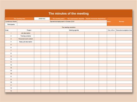 EXCEL Of The Minutes Of The Meeting Xlsx Xlsx WPS Free Templates