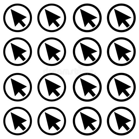 Set Of Silhouette Icons Of A Simple Cursor On A Circle Vector Design