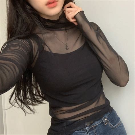 라뷰마켓 kg 살빠져보이는 여유있는 시스루 망사 폴라티 color