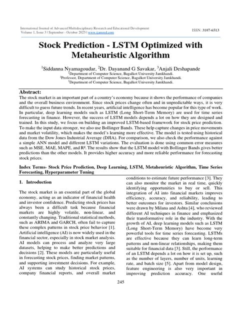 Lstm Stock Prediction With Bollinger Bands Pdf Machine Learning