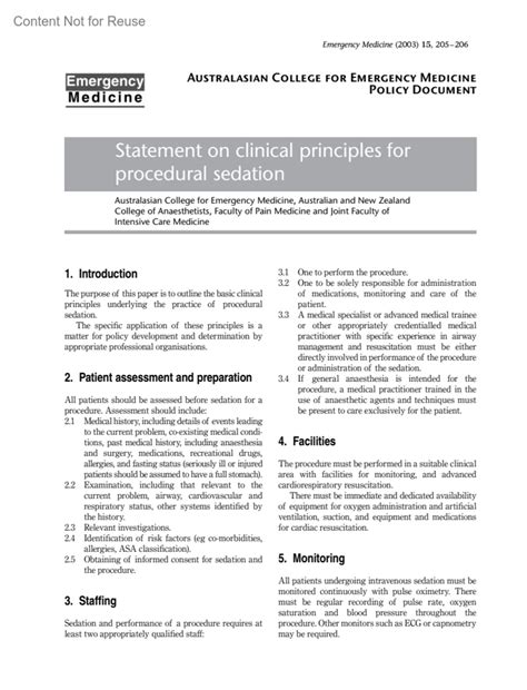 Statement On Clinical Principles For Procedural Emergency Medicine