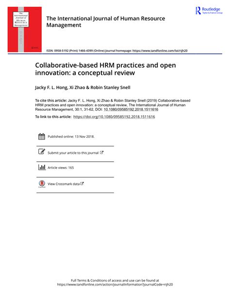 Pdf Collaborative Based Hrm Practices And Open Innovation A