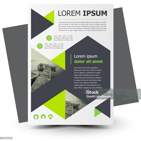 플라이어 브로셔 삼각형 테마 디자인 서식 파일 창조적인 전단지 트렌드 커버 녹색 색상 공란에 대한 스톡 벡터 아트 및 기타 이미지 공란 교과서 깨끗한 Istock