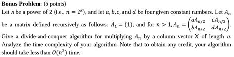Solved Bonus Problem Points Let N Be A Power Of Chegg