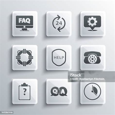 질문 및 답변 시간 관리 전화 텍스트 도움말이 있는 방패 클립보드 물음표 구명 부표 컴퓨터 모니터 Faq 및 위치 톱니바퀴