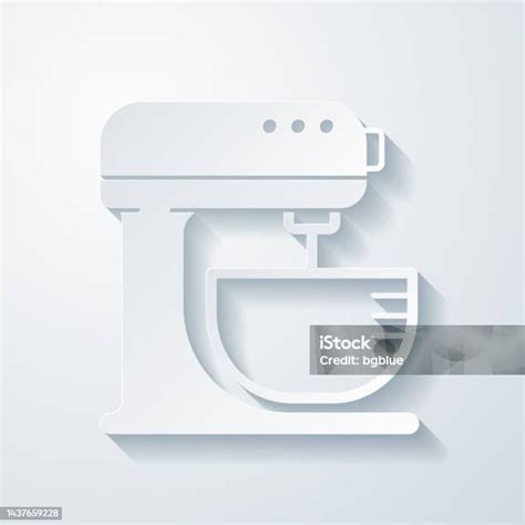 스탠드 믹서 빈 배경에 종이 잘라내기 효과가 있는 아이콘 거품기에 대한 스톡 벡터 아트 및 기타 이미지 거품기 와이어