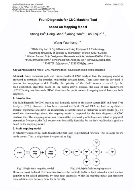 Fault Diagnosis For CNC Machine Tool Based On Mapping Model Scientific Net