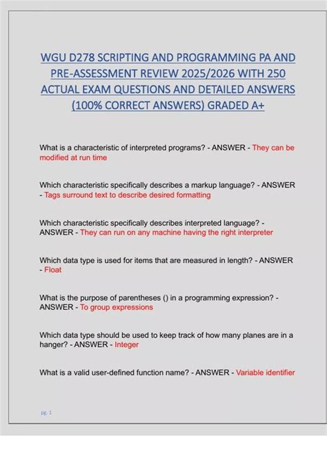 Wgu D278 Scripting And Programming Pa And Pre Assessment Review 2025