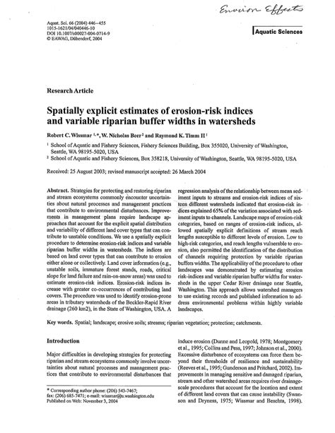 Pdf Spatially Explicit Estimates Of Erosion Risk Indices And Variable Riparian Buffer Widths