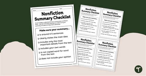 Nonfiction Summary Checklist Teach Starter