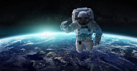 astronaut floating in space 3d rendering elements of this image stock