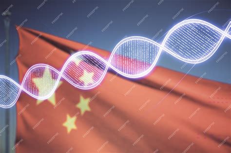 Premium Photo Dna Hologram On Chinese Flag And Sunset Sky Background Science And Biology