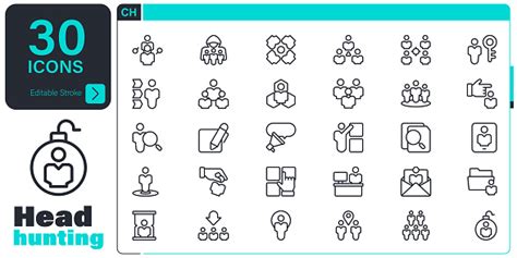 Headhunting Icon Set 30 Editable Stroke Vector Graphic Elements Stock Illustration Icon Symbol