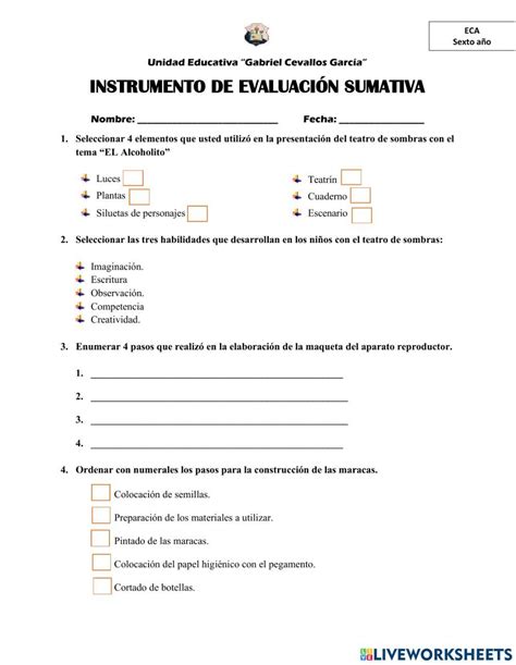 Evaluación De Eca Interactive Worksheet Live Worksheets