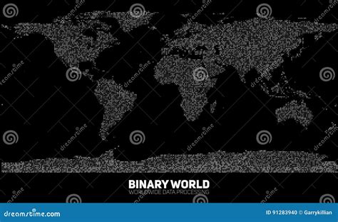 Vector Abstract Binary World Map Continents Constructed From Binary