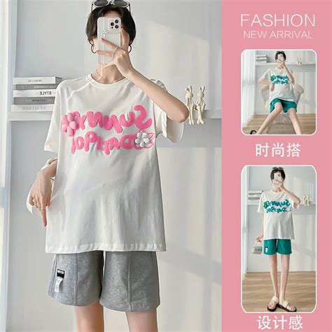 Badubg Лятна тениска за бременни от 100 памук с къс ръкав и О образно