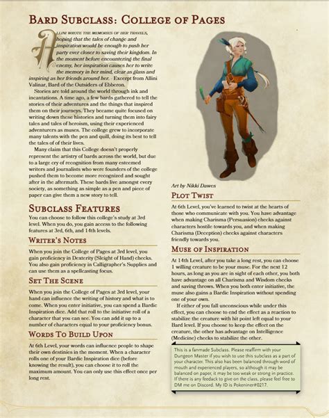 Bard Subclass College Of Pages Wanted To Throw My Hat Into The Ring