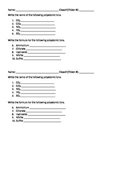 Polyatomic Ion Quiz By Ashley Cook Teachers Pay Teachers