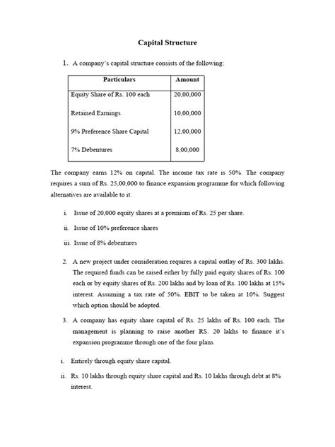 Capital Structure 1 Pdf Capital Structure Equity Finance