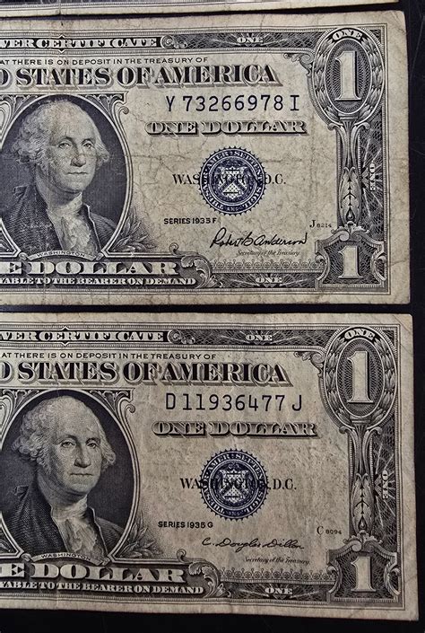 Four 1935 Circulated Silver Series 1 Dollar Bills 1935 D E F And G