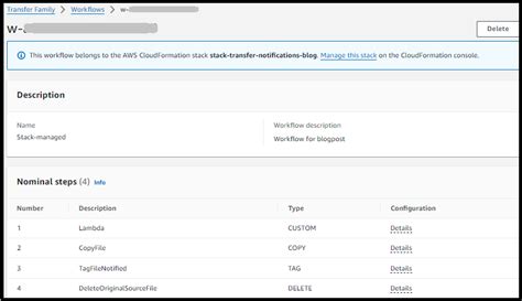 Create A Workflow AWS Transfer Family