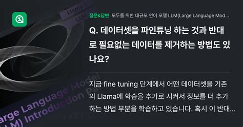 데이터셋을 파인튜닝 하는 것과 반대로 필요없는 데이터를 제거하는 인프런 커뮤니티 질문and답변