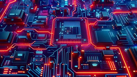 Futuristic Circuit Board With Illuminated Neon Blue And Red Pathways Stock Video Video Of