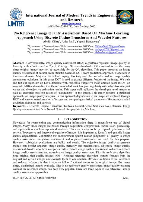Pdf No Reference Image Quality Assessment Based On Machine Learning Approach Using Discrete