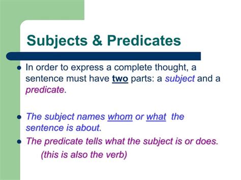 Subjects And Predicates Grammar Powerpoint Ppt
