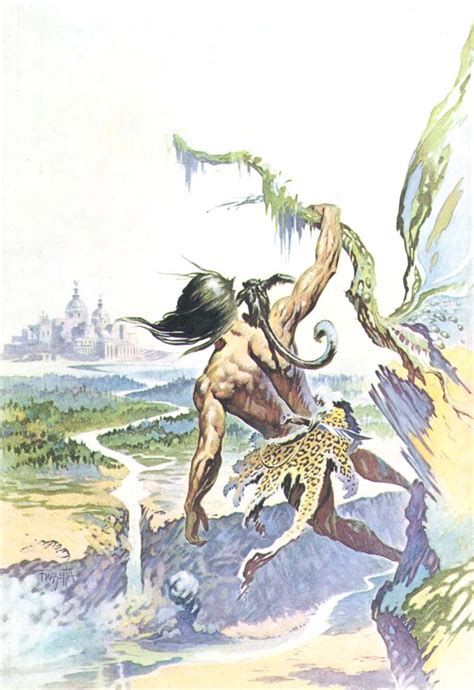 Reproduction De Tarzan Contemplant Une Cité Par Frank Frazetta Peinture