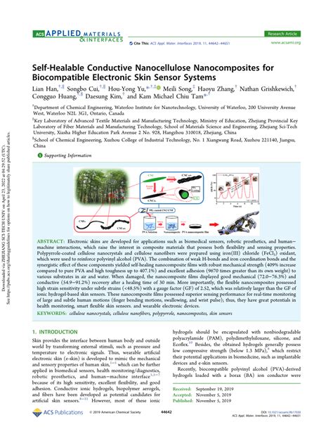 Pdf Self Healable Conductive Nanocellulose Nanocomposites For Biocompatible Electronic Skin