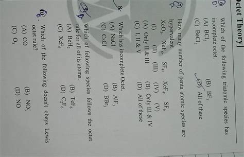 How Many Number Of Penta Atomic Species Are Hypervalent Xeo3 Xef6 Sf4