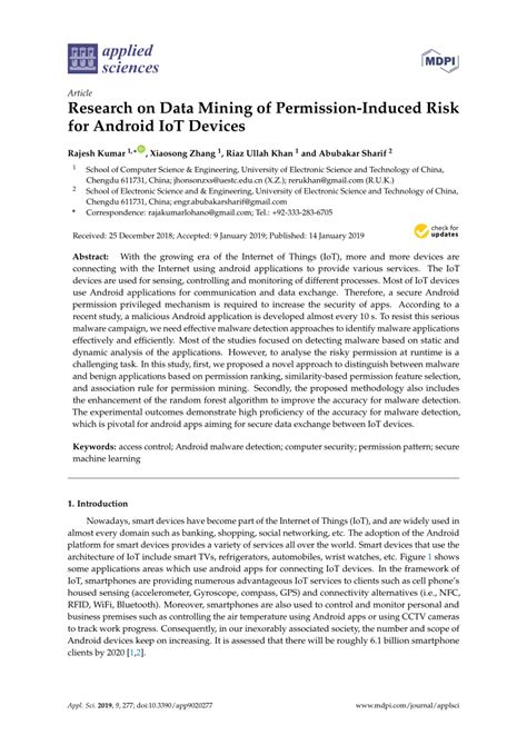 Pdf Research On Data Mining Of Permission Induced Risk For Android Iot Devices