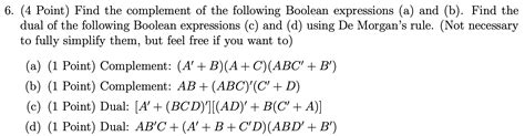 Solved 6 4 Point Find The Complement Of The Following
