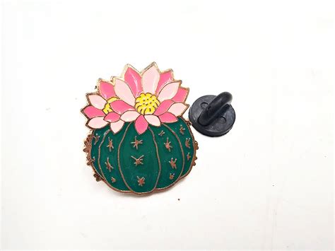 Fat Cactus Pink Flowers Pin Badge Hello Indigo Halo