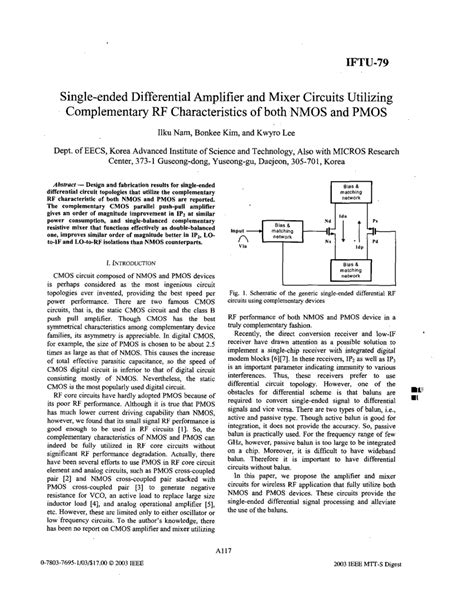 Pdf Single Ended Differential Amplifier And Mixer Circuits Utilizing Complementary Rf