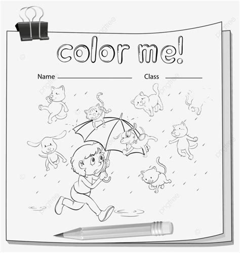 A Worksheet With Cats And Dogs Raining School Artwork Vector Raining