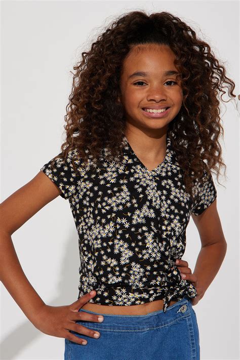 Mini Daisy Sweetie Surplice Top Black White Fashion Nova