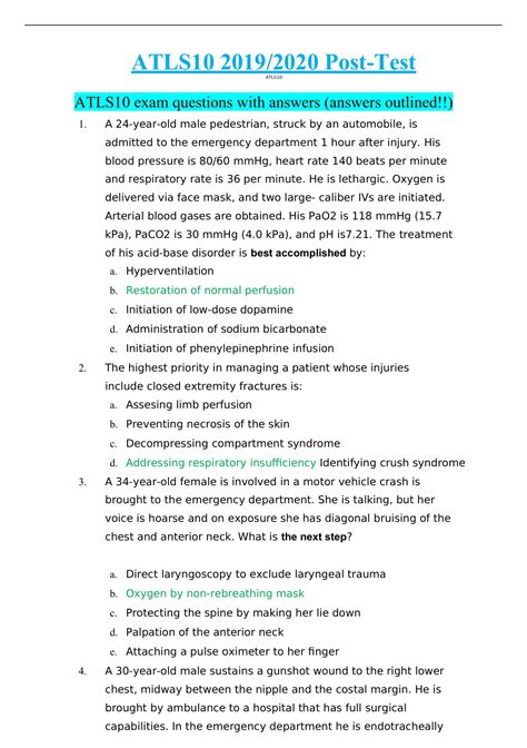 ATLS PRE TEST POST TEST EXAM SUMMARY COMBINED PACKAGE 2022 LATEST UPDATE ATLS Practice