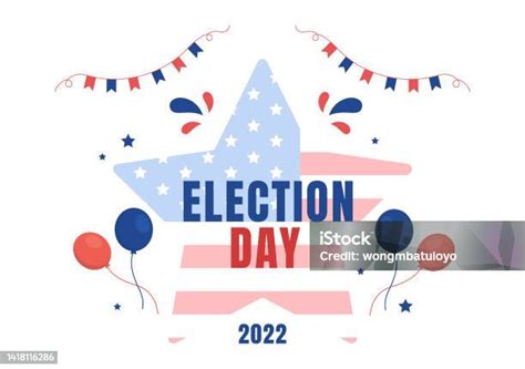 선거일 정치 손으로 그린 만화 플랫 일러스트 레이 션 유권자가 포스터 또는 캠페인에 적합한 미국의 투표소에서 투표 용지를 던지는 경우 Nomination에 대한 스톡 벡터