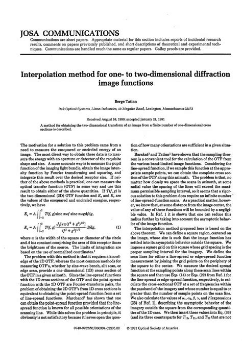 Pdf Interpolation Method For One To Two Dimensional Diffraction