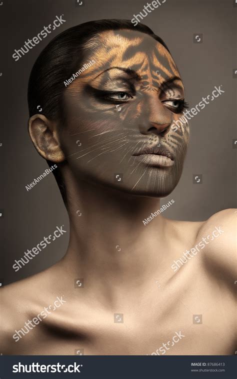 Sexy Woman Tiger Face Stock Photo Shutterstock
