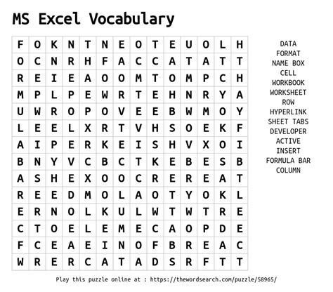 MS Excel Vocabulary Word Search