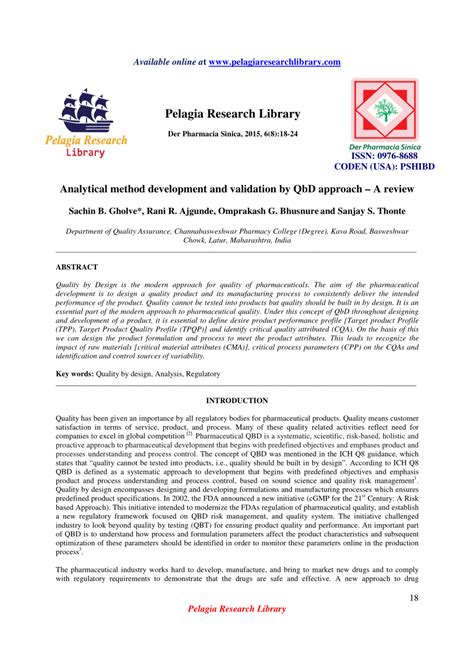 pdf analytical method development and validation by qbd approach a